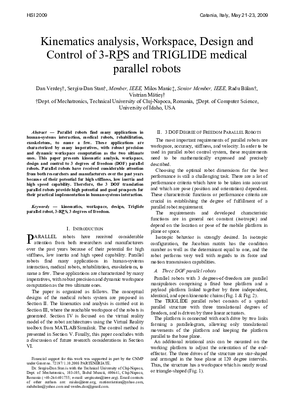 (PDF) Kinematics analysis, workspace, design and control of 3-RPS and ...