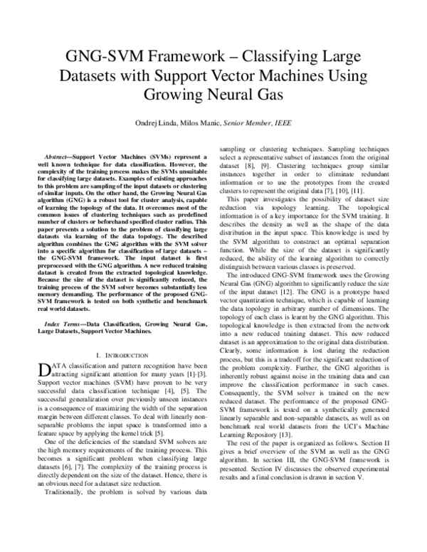 Pdf Gng Svm Framework Classifying Large Datasets With Support Vector Machines Using Growing