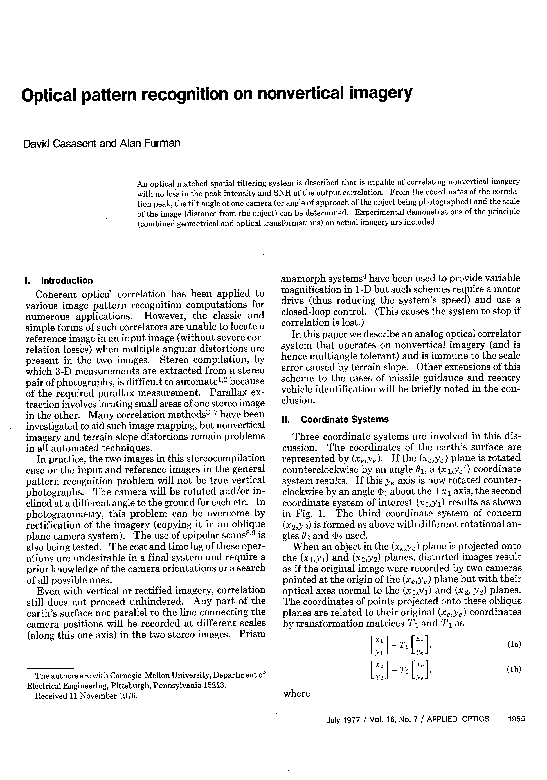 (PDF) Optical pattern recognition on nonvertical imagery | Alan Furman - Academia.edu