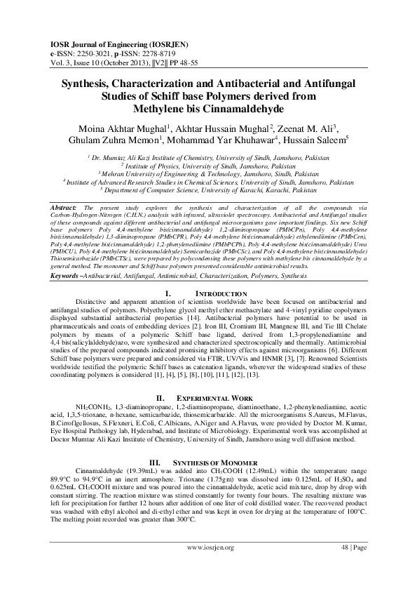 (PDF) Synthesis, Characterization and Antibacterial and Antifungal Studies of Schiff base ...