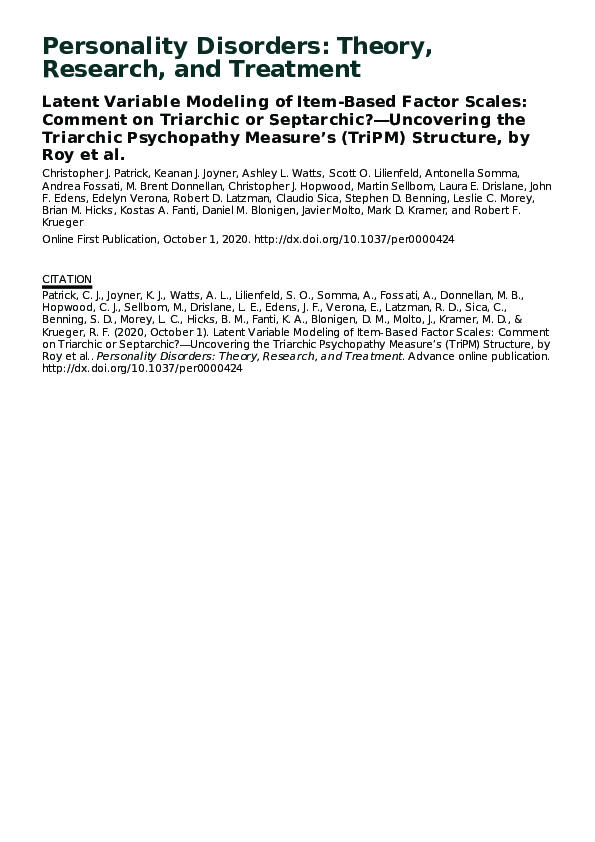 (PDF) Latent variable modeling of item-based factor scales: Comment on ...
