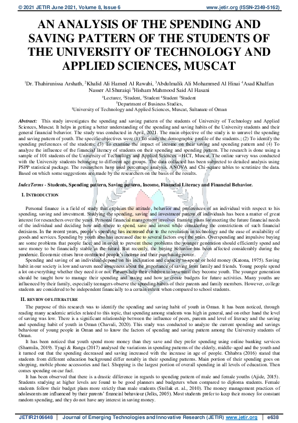(PDF) An Analysis of the Spending and Saving Pattern of the Students of ...