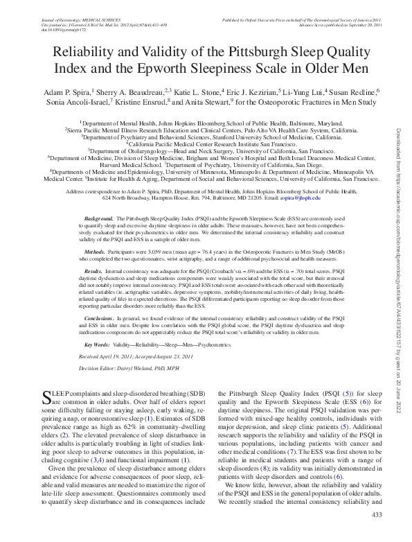 (PDF) Reliability and Validity of the Pittsburgh Sleep Quality Index ...