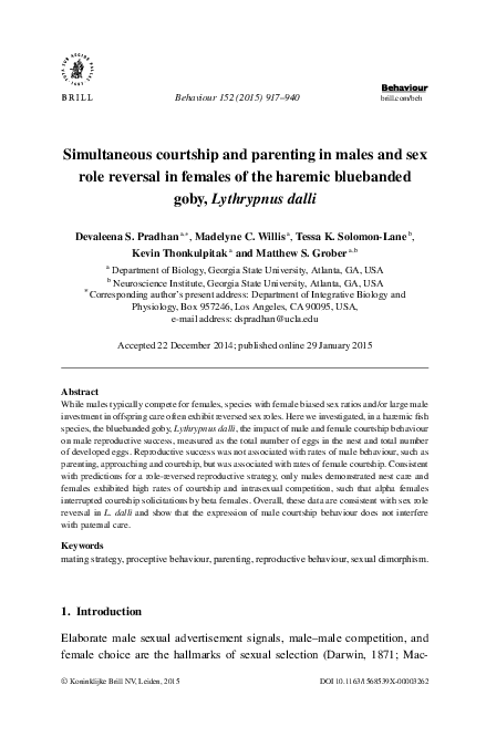 (PDF) Simultaneous courtship and parenting in males and sex role ...
