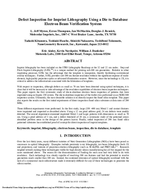 (PDF) Defect inspection for imprint lithography using a die-to-database ...
