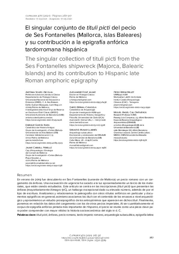 (PDF) singular conjunto de tituli picti del pecio de Ses Fontanelles ...