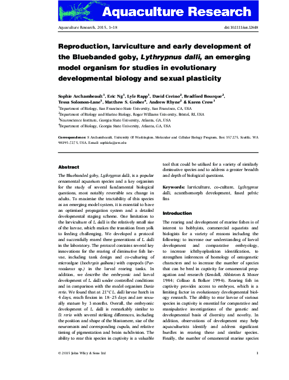 (PDF) Reproduction, larviculture and early development of the ...