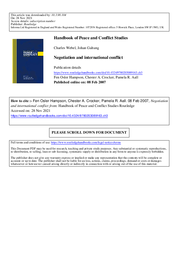 (PDF) Handbook of Peace and Conflict Studies