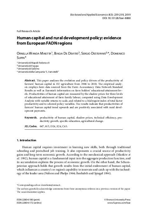 (PDF) Human Capital and Rural Development Policy: Evidence from ...