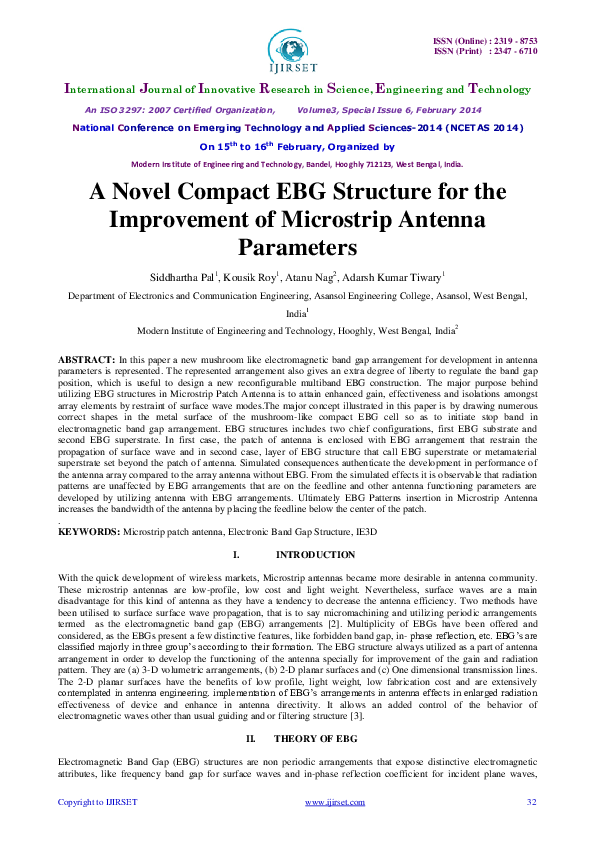 (PDF) A Novel Compact EBG Structure for theImprovement of Microstrip ...