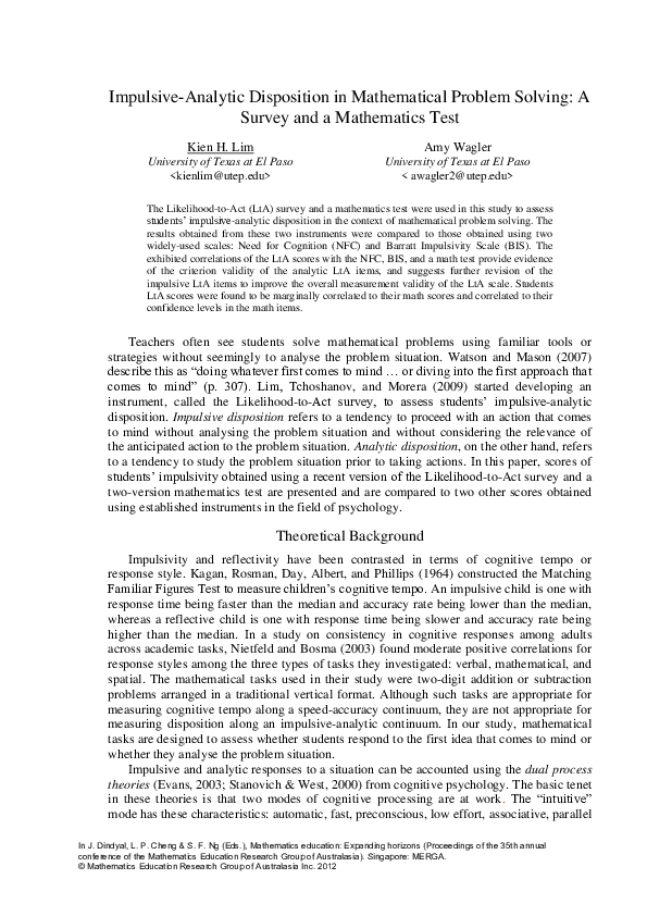 (PDF) Impulsive-analytic disposition in mathematical problem solving: A ...