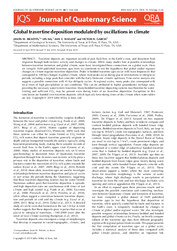 (PDF) Global travertine deposition modulated by oscillations in climate