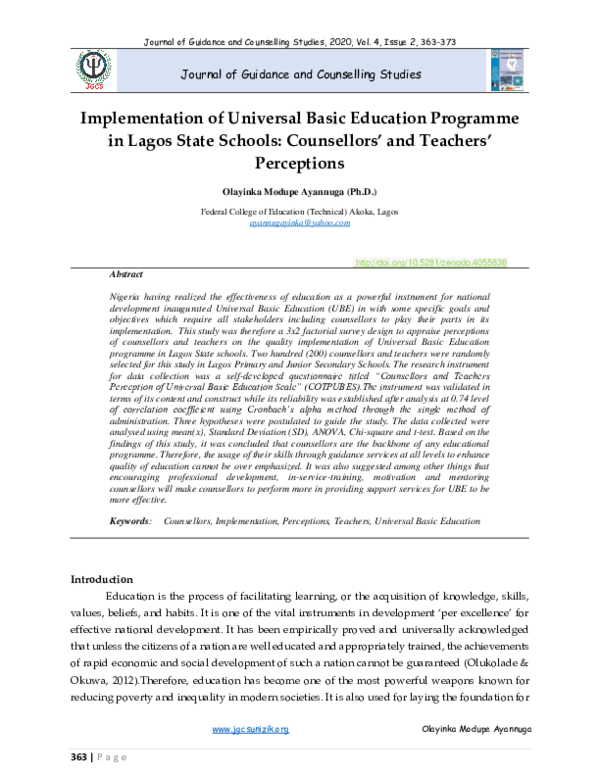 (PDF) Implementation of Universal Basic Education Programme in Lagos ...