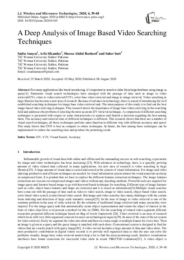 (PDF) A Deep Analysis of Image Based Video Searching Techniques