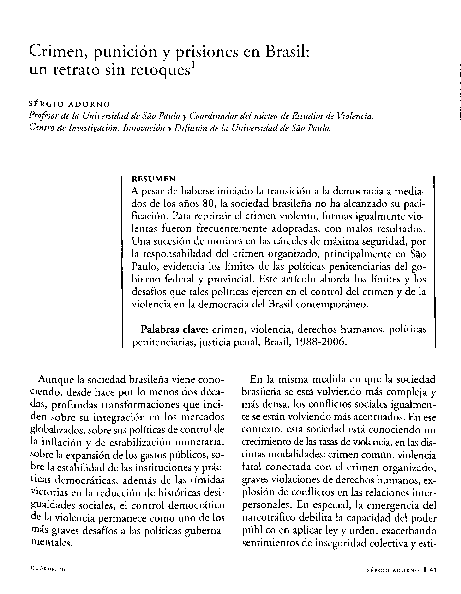 (PDF) Crimen, punición y prisiones en Brasil: un retrato sin retoques