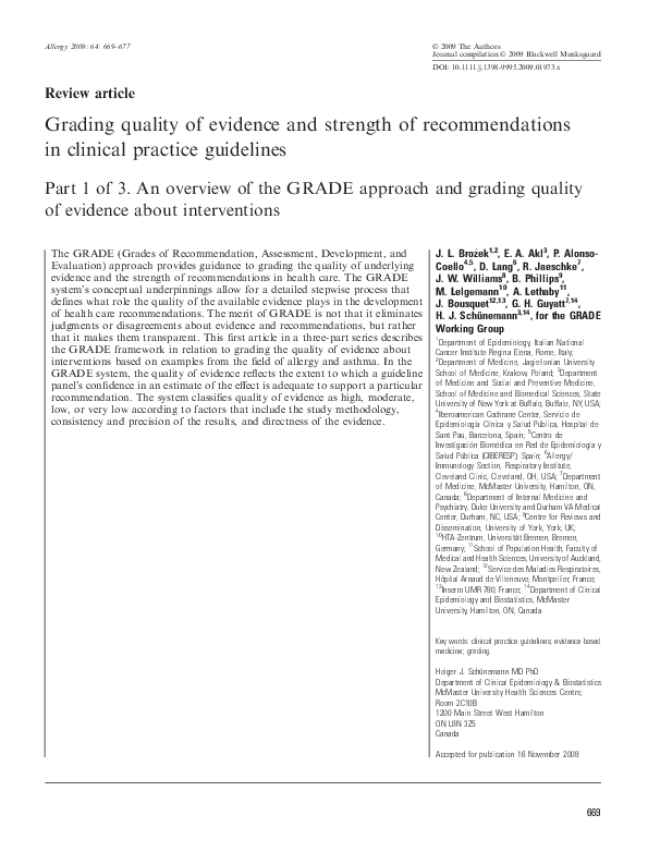 (PDF) Grading quality of evidence and strength of recommendations in ...