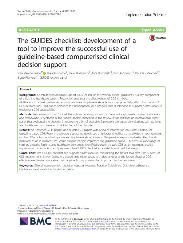 (PDF) The GUIDES checklist: development of a tool to improve the ...