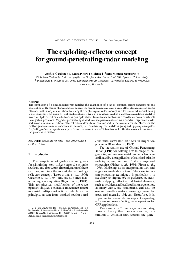 (PDF) The exploding-reflector concept for ground-penetrating-radar modeling