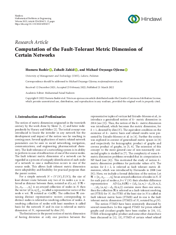Pdf Computation Of The Fault Tolerant Metric Dimension Of Certain