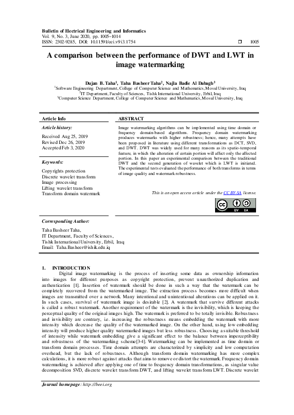 Pdf A Comparison Between The Performance Of Dwt And Lwt In Image