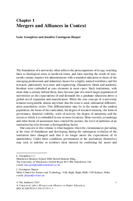 (PDF) Chapter 1 Mergers and Alliances in Context