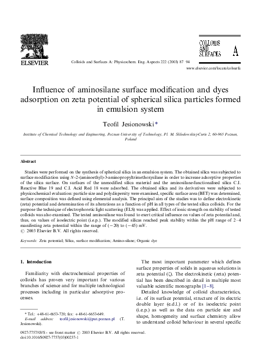 (PDF) Influence of aminosilane surface modification and dyes adsorption ...