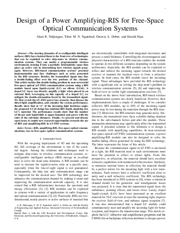 (PDF) Design of a Power Amplifying-RIS for Free-Space Optical Communication Systems