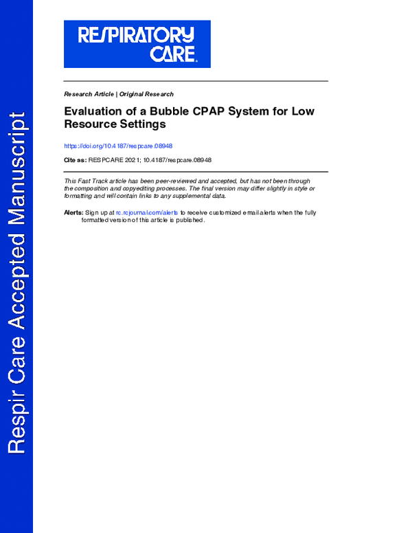 (PDF) Evaluation of a Bubble CPAP System for Low Resource Settings
