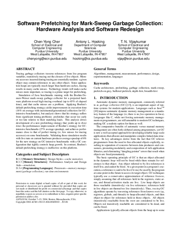 (PDF) Software prefetching for mark-sweep garbage collection: Hardware analysis and software ...