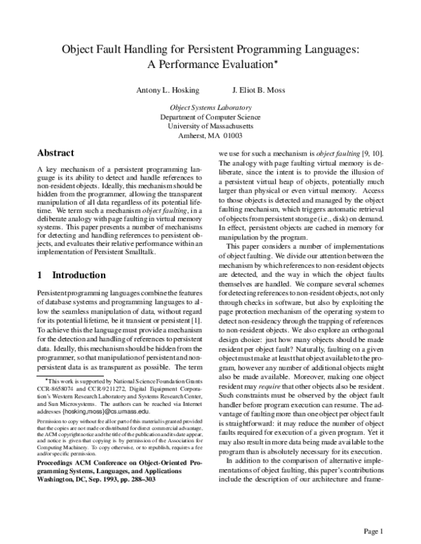 (PDF) Object fault handling for persistent programming languages