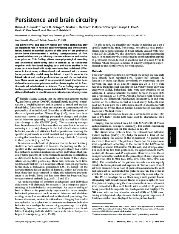 (PDF) Persistence and brain circuitry | Robert Cloninger - Academia.edu
