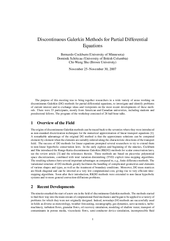 (PDF) Discontinuous Galerkin Methods for Partial Differential Equations