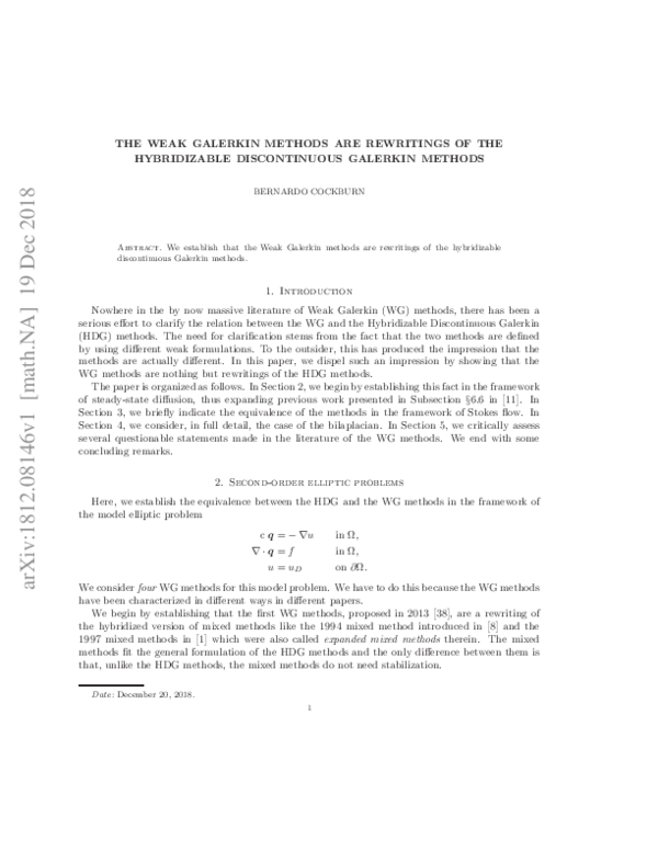 (PDF) The Weak Galerkin methods are rewritings of the Hybridizable ...