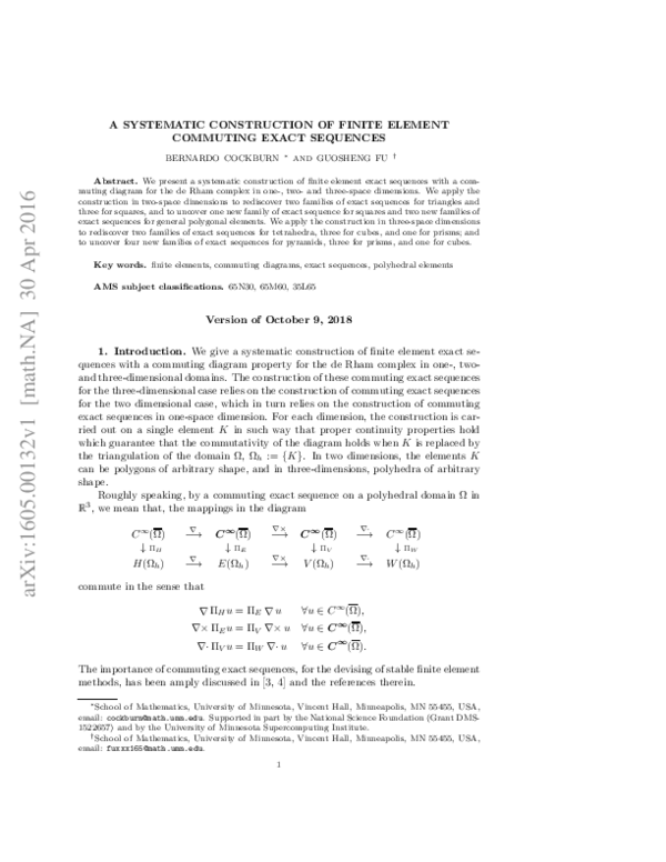 Pdf A Systematic Construction Of Finite Element Commuting Exact Sequences Bernardo Cockburn