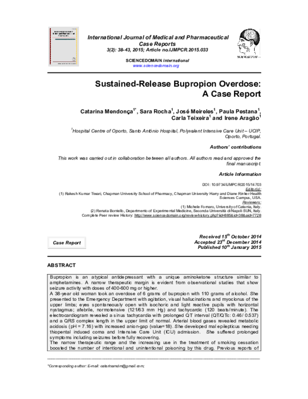 (PDF) Sustained-Release Bupropion Overdose: A Case Report