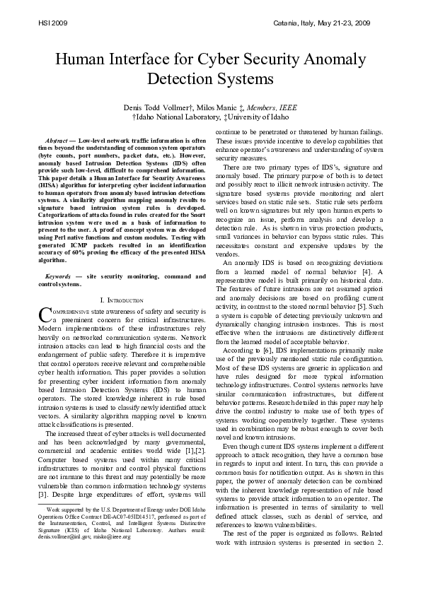 Pdf Human Interface For Cyber Security Anomaly Detection Systems