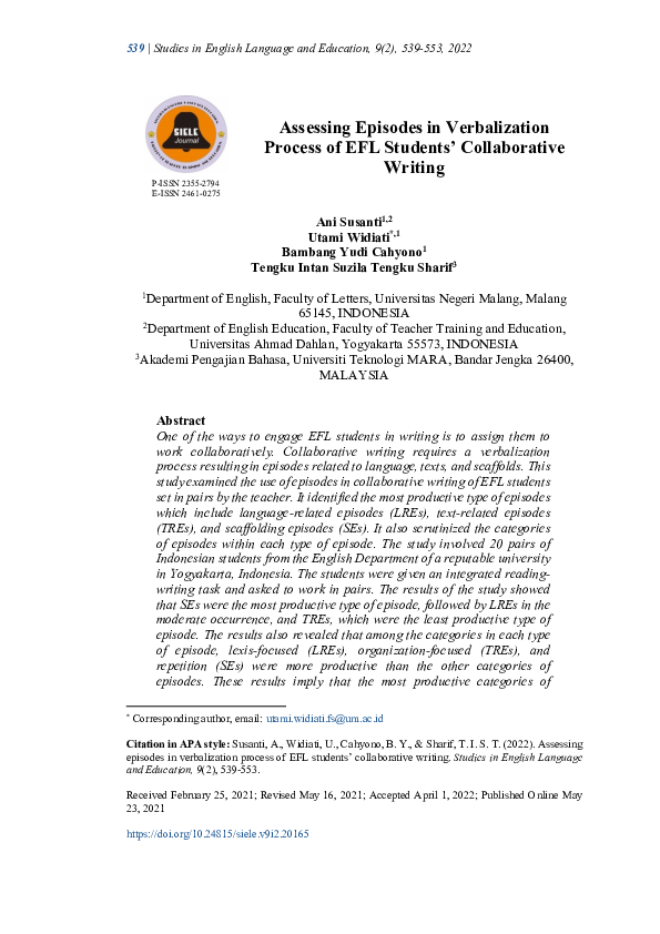(PDF) Assessing episodes in verbalization process of EFL students ...
