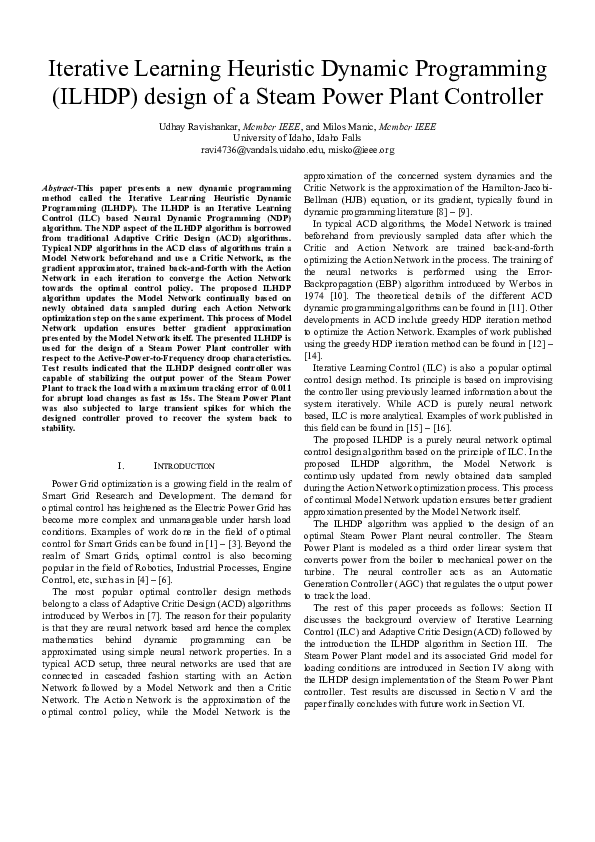 (PDF) Iterative Learning Heuristic Dynamic Programming (ILHDP) design of a Steam Power Plant ...