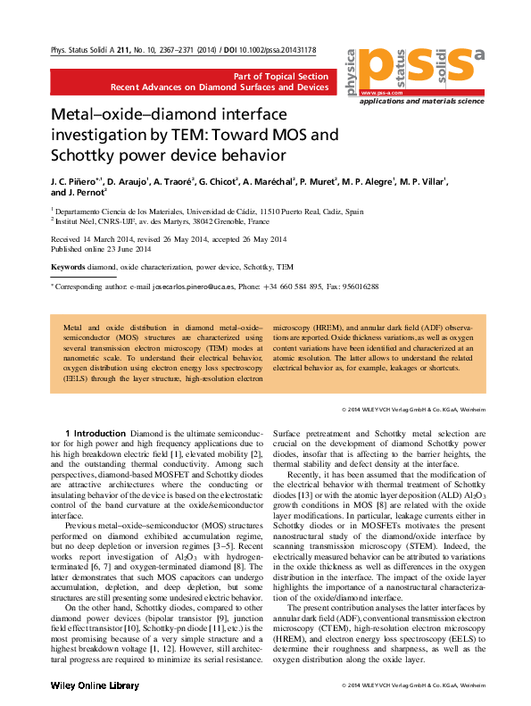 (PDF) Metal-oxide-diamond interface investigation by TEM: Toward MOS ...