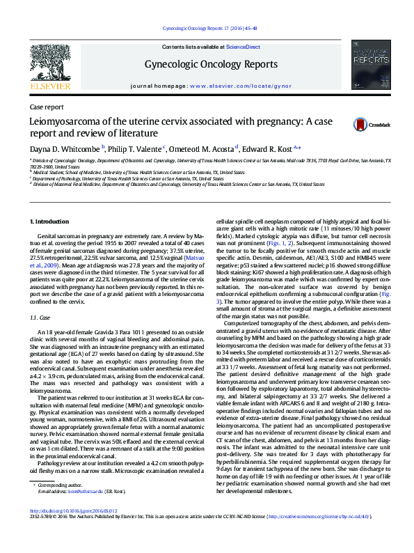 (PDF) Leiomyosarcoma of the uterine cervix associated with pregnancy: A ...