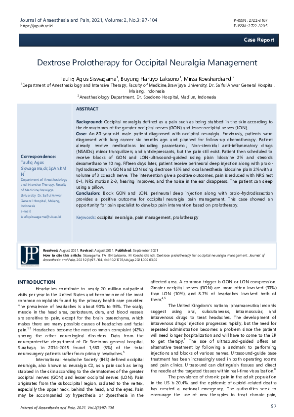 (PDF) Dextrose Prolotherapy for Occipital Neuralgia Management
