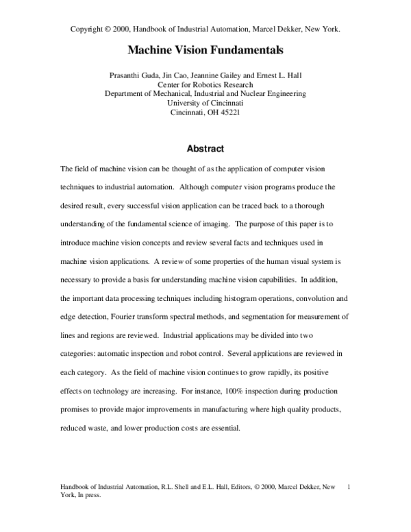 (PDF) Machine Vision Fundamentals