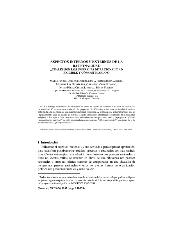(PDF) Aspectos internos y externos de la racionalidad