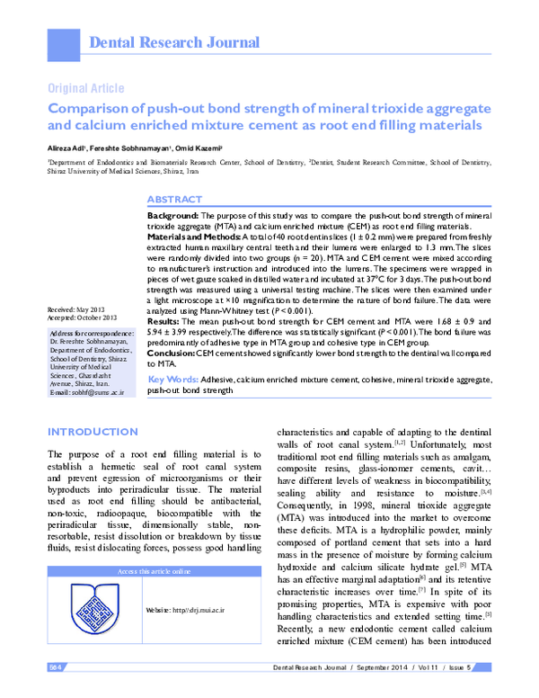 (PDF) Comparison of push-out bond strength of mineral trioxide ...