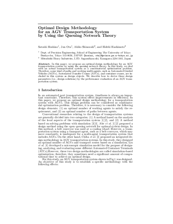Pdf Optimal Design Methodology For An Agv Transportation System By Using The Queuing Network