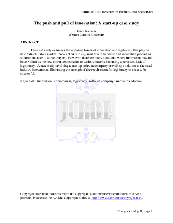 (PDF) The Push and Pull of Innovation: A Start-Up Case Study