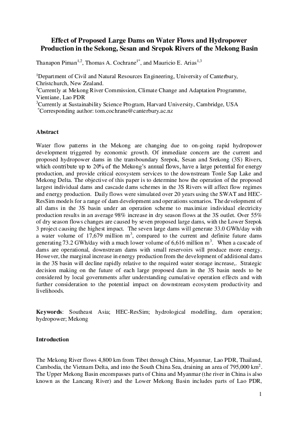 (PDF) Effect of Proposed Large Dams on Water Flows and Hydropower ...