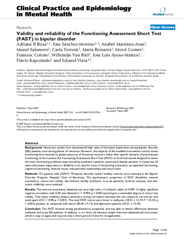 (PDF) Validity and reliability of the Functioning Assessment Short Test ...