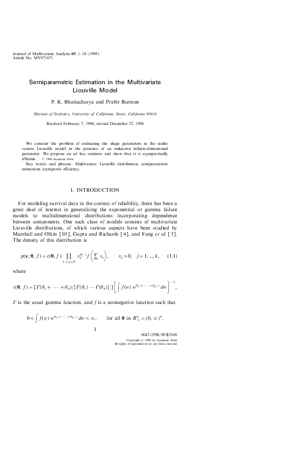 (PDF) Semiparametric Estimation in the Multivariate Liouville Model