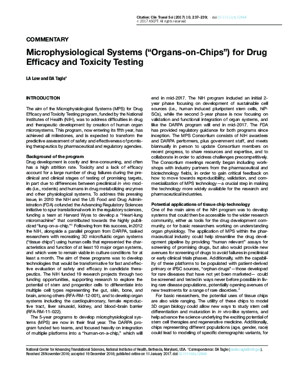 (PDF) Microphysiological Systems (“Organs-on-Chips”) for Drug Efficacy ...